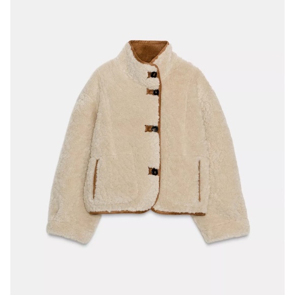 Jackets & Coats | Chic Cream Shearling Jacket With Brown Details | Poshmark